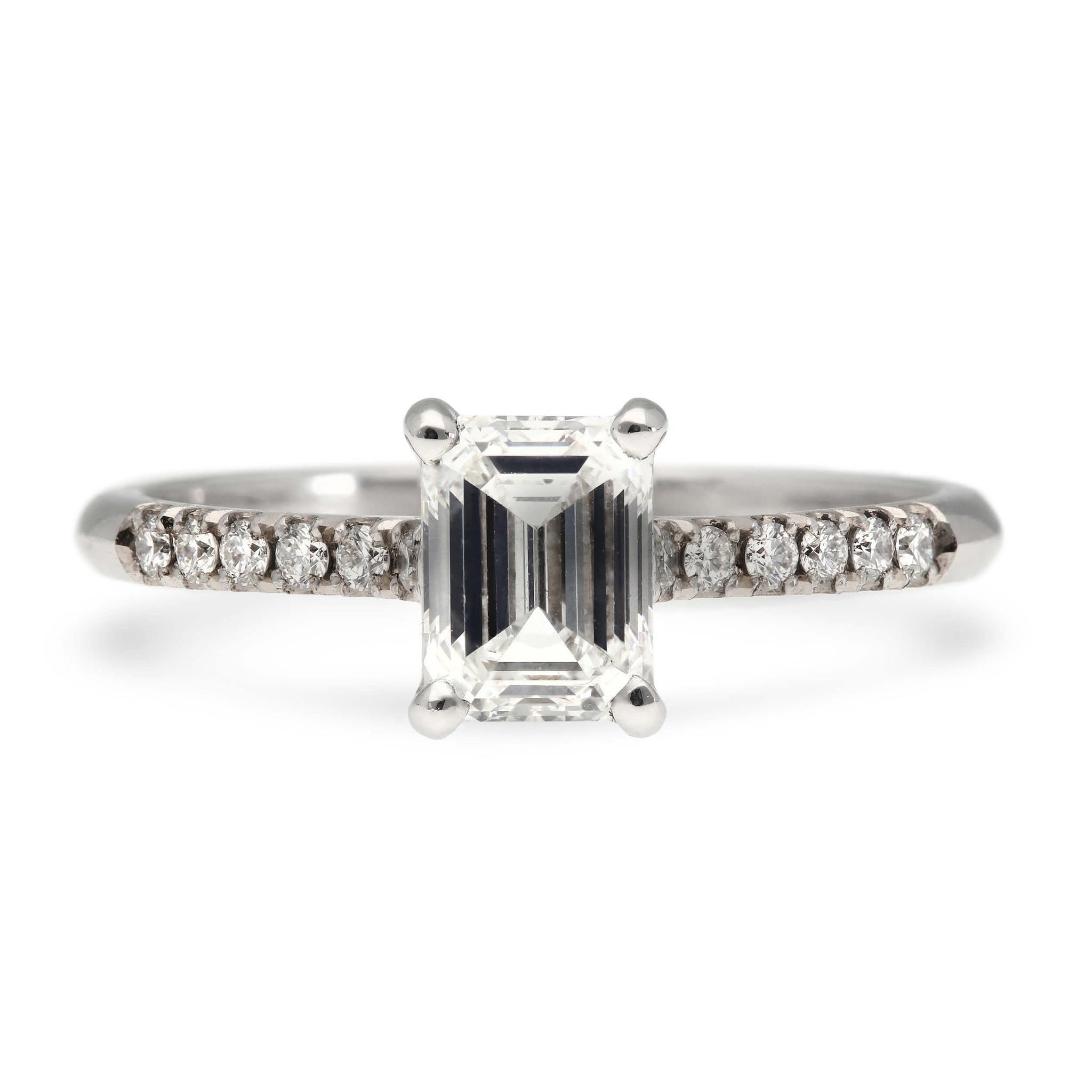 NANCY Emerald-Cut Diamond Solitaire Ring with Diamond Shoulders