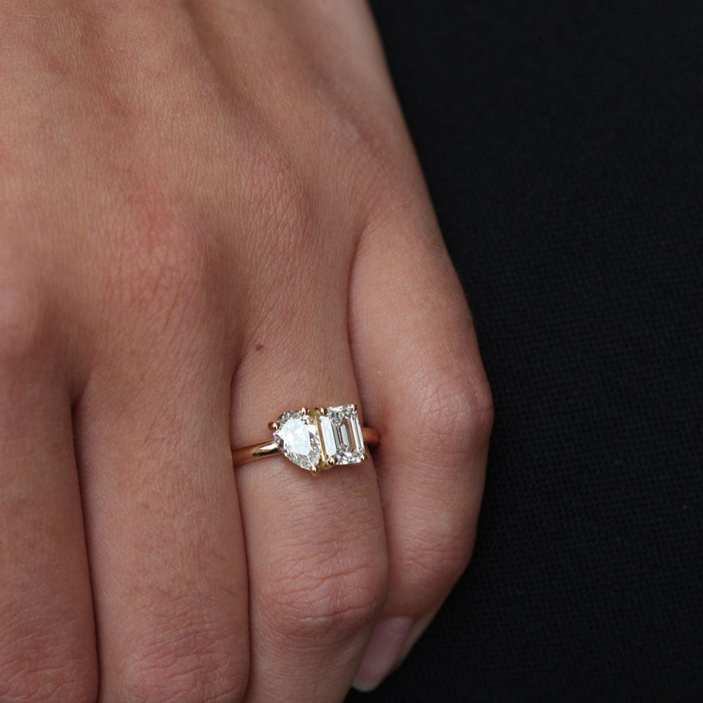 JOSEPHINE Yellow Gold Emerald & Pear-Shaped Diamond Engagement Ring